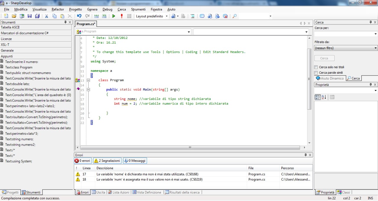 Come dichiarare le variabili :: Programmare - SharpDevelop