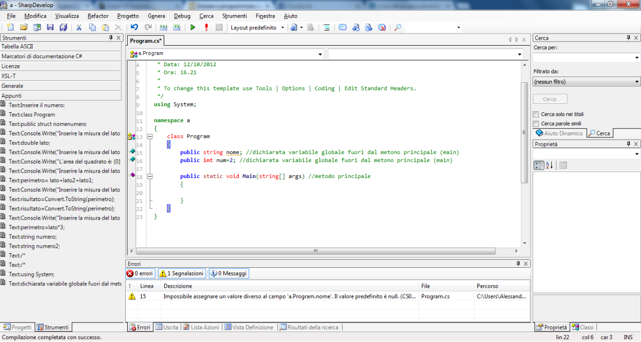 Come dichiarare le variabili :: Programmare - SharpDevelop